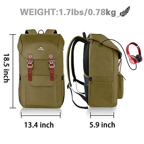 MATEIN Vintage Backpack Travel Laptop Backpack with usb Charging Port for Women & Men School College Students Backpack Fits 17.3 Inch Laptop Green