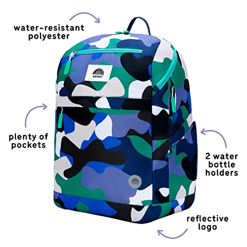 uninni Camouflage Blue 16'' Kids Backpack with Cute Pencil Case, Lightweight, School and Travel Storage Organizer