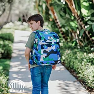 uninni Camouflage Blue 16'' Kids Backpack with Cute Pencil Case, Lightweight, School and Travel Storage Organizer