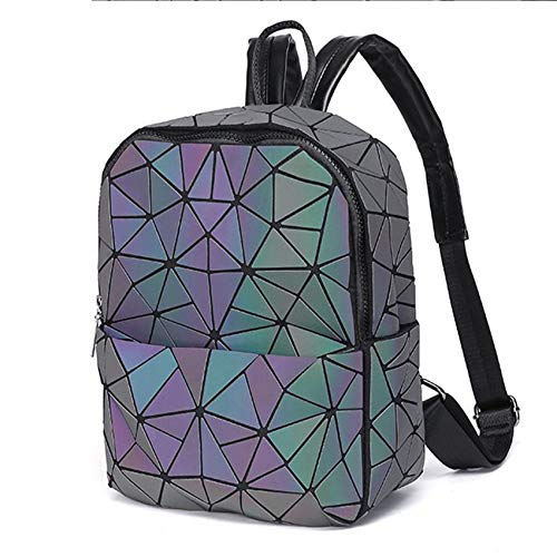 Orita Luminous Geometric Lattice Backpack Fashion Holographic Reflective Backpacks and Purse Set of 2