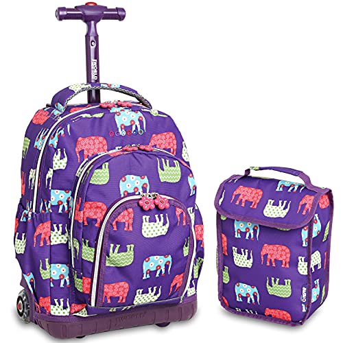 J World New York Kids' Lollipop Rolling Backpack & Lunch Bag Set, Elephant, One Size