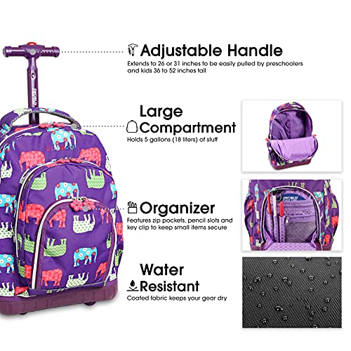 J World New York Kids' Lollipop Rolling Backpack & Lunch Bag Set, Elephant, One Size