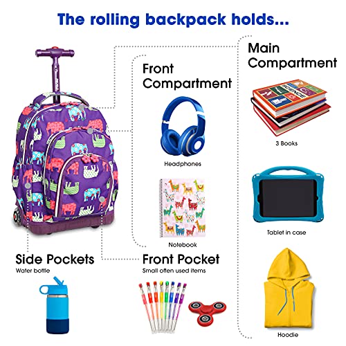 J World New York Kids' Lollipop Rolling Backpack & Lunch Bag Set, Elephant, One Size