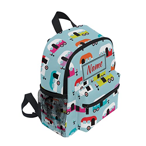 Custom Happy Camper Caravan Kids School BackpackToddler Personalized Your Name Preschool Shoulder Bookbag Kindergarten Elementary School Bag for Small Boys Girls