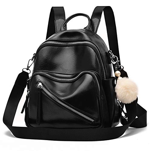 Women Cute Mini Leather Backpacks, Convertible Shoulder Bag Purse Casual Teen Girls School Holiday Small Daypack, Black