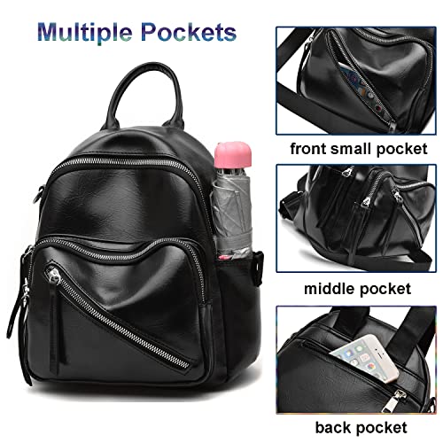 Women Cute Mini Leather Backpacks, Convertible Shoulder Bag Purse Casual Teen Girls School Holiday Small Daypack, Black