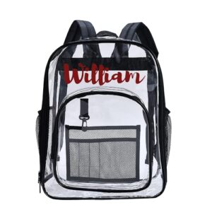 personalized clear backpack, heavy duty clear bookbags, custom name backpacks see through backpack for school, travel,work