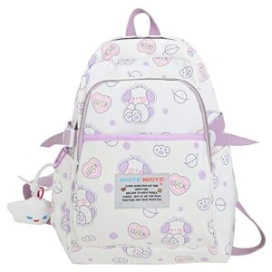 jhtpslr kawaii cartoon backpack with plushies cute cartoon printing preppy backpack for teen girls back to school supplies (lucky puppy)