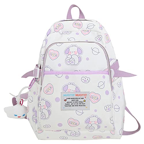 JHTPSLR Kawaii Cartoon Backpack with Plushies Cute Cartoon Printing Preppy Backpack for Teen Girls Back to School Supplies (Lucky Puppy)