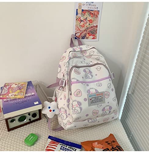 JHTPSLR Kawaii Cartoon Backpack with Plushies Cute Cartoon Printing Preppy Backpack for Teen Girls Back to School Supplies (Lucky Puppy)