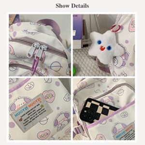 JHTPSLR Kawaii Cartoon Backpack with Plushies Cute Cartoon Printing Preppy Backpack for Teen Girls Back to School Supplies (Lucky Puppy)