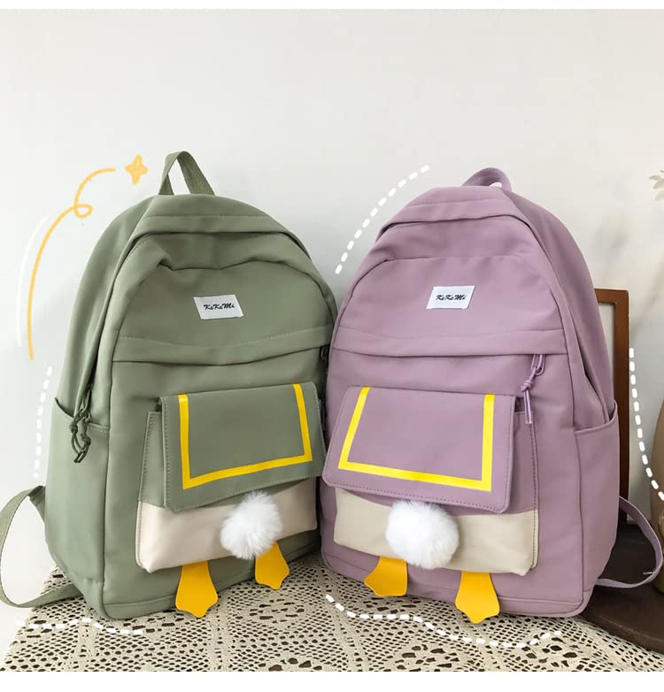 Kawaii Backpack Duck School Bag Casual Korean Version for Students Teens Aesthetic Cute Adorable Cartoon (Green)