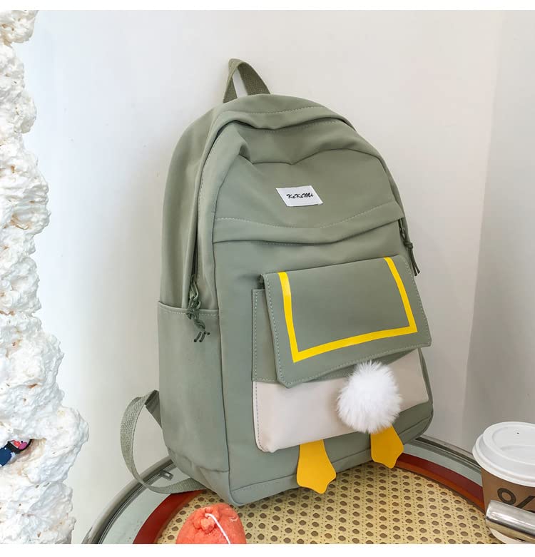 Kawaii Backpack Duck School Bag Casual Korean Version for Students Teens Aesthetic Cute Adorable Cartoon (Green)