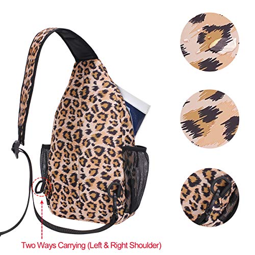 MOSISO 13 inch Sling Backpack, Multipurpose Hiking Daypack Outdoor Rope Crossbody Chest One Shoulder Bag, Leopard Print