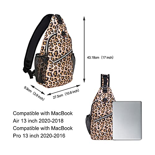 MOSISO 13 inch Sling Backpack, Multipurpose Hiking Daypack Outdoor Rope Crossbody Chest One Shoulder Bag, Leopard Print