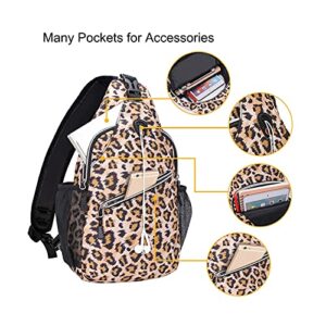 MOSISO 13 inch Sling Backpack, Multipurpose Hiking Daypack Outdoor Rope Crossbody Chest One Shoulder Bag, Leopard Print