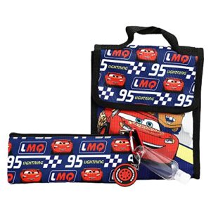 The Lightning McQueen Disney Cars Backpack and Lunch box set for kids 6 piece