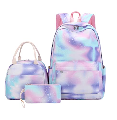 Galaxy Prints 3Pcs Girls Backpack Set Preschool School Bag for Toddlers with Lunch Box Teens Bookbag for School