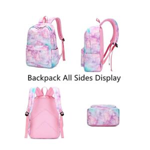 Galaxy Prints 3Pcs Girls Backpack Set Preschool School Bag for Toddlers with Lunch Box Teens Bookbag for School