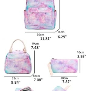 Galaxy Prints 3Pcs Girls Backpack Set Preschool School Bag for Toddlers with Lunch Box Teens Bookbag for School