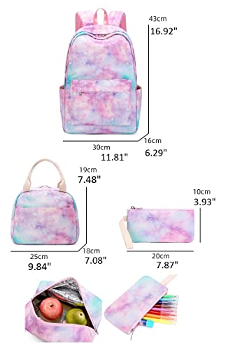 Galaxy Prints 3Pcs Girls Backpack Set Preschool School Bag for Toddlers with Lunch Box Teens Bookbag for School