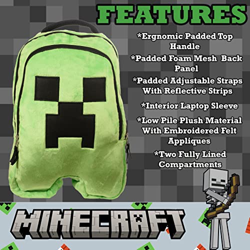 AI ACCESSORY INNOVATIONS Minecraft Creeper Backpack for Boys & Girls, Gaming Bookbag with Double Compartment, Padded Adjustable Mesh Straps, & Padded Top Handle, 16 Inches