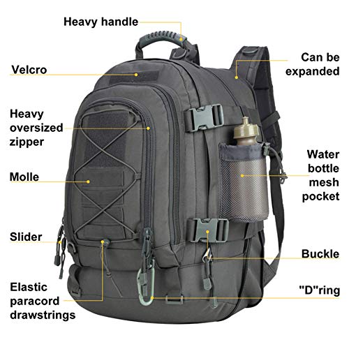 Greencity Expandable Backpack Large Outdoor 3 Day Assault Rucksack Military Tactical Travel Backpack Molle System for Men（Grey）