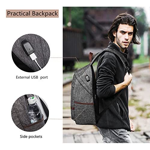 Seekvigor Laptop Backpack for Men Woman,Casual College Backpack with USB Charging Port, 20L Waterproof Travel Backpack for 14 Inch Laptop,Grey