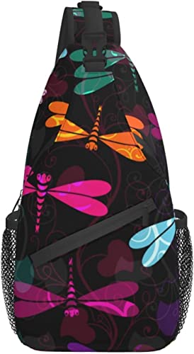 Colorful Dragonfly Pattern Cross Chest Bag Diagonally Sling Backpack Crossbody Shoulder Bag Travel Hiking Daypacks for Men Women