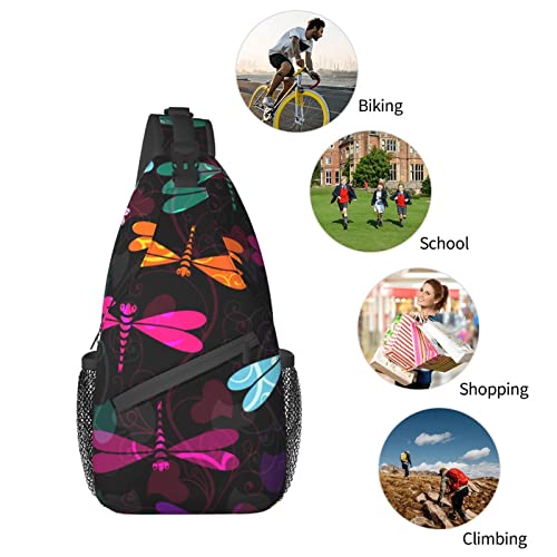 Colorful Dragonfly Pattern Cross Chest Bag Diagonally Sling Backpack Crossbody Shoulder Bag Travel Hiking Daypacks for Men Women