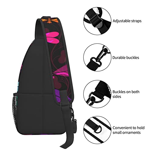 Colorful Dragonfly Pattern Cross Chest Bag Diagonally Sling Backpack Crossbody Shoulder Bag Travel Hiking Daypacks for Men Women