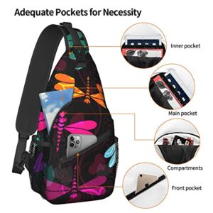 Colorful Dragonfly Pattern Cross Chest Bag Diagonally Sling Backpack Crossbody Shoulder Bag Travel Hiking Daypacks for Men Women