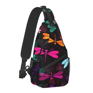 Colorful Dragonfly Pattern Cross Chest Bag Diagonally Sling Backpack Crossbody Shoulder Bag Travel Hiking Daypacks for Men Women