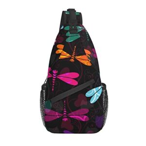 Colorful Dragonfly Pattern Cross Chest Bag Diagonally Sling Backpack Crossbody Shoulder Bag Travel Hiking Daypacks for Men Women