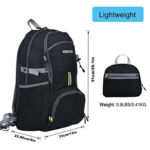 WEREWOLVES 35L Ultralight Hiking Backpack, Lightweight Foldable Water Resistant Outdoor Sports Travel Daypack for Women Men (black, 35L)