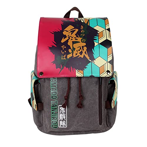 GLOOMALL Japanese Anime Backpack Canvas Shoulders bag Drawstring School Bag Travel Bag (Giyu Tomioka)