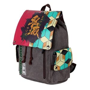 GLOOMALL Japanese Anime Backpack Canvas Shoulders bag Drawstring School Bag Travel Bag (Giyu Tomioka)