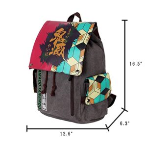 GLOOMALL Japanese Anime Backpack Canvas Shoulders bag Drawstring School Bag Travel Bag (Giyu Tomioka)