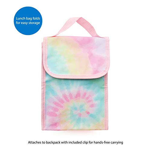 LOVE2DESIGN Sequin Tie Dye Backpack Set for Girls, 16 inch, 6 Pieces - Includes Washable Cloth Face Mask, Foldable Lunch Bag, Water Bottle, Pencil Case, & Carabiner Clip