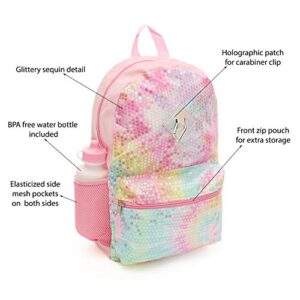 LOVE2DESIGN Sequin Tie Dye Backpack Set for Girls, 16 inch, 6 Pieces - Includes Washable Cloth Face Mask, Foldable Lunch Bag, Water Bottle, Pencil Case, & Carabiner Clip