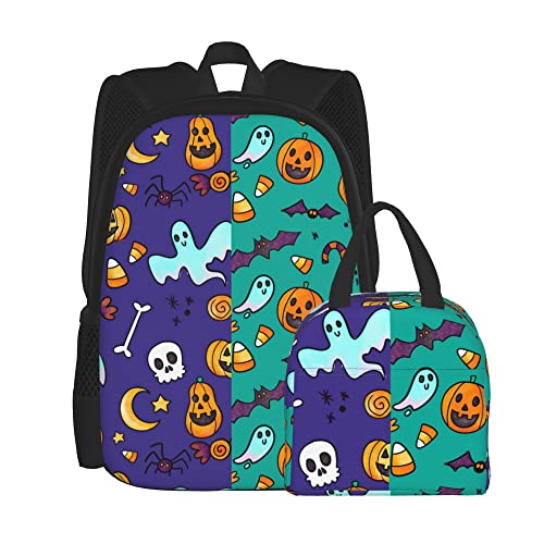 2pcs Backpack Set for Boys, Halloween pumpkin Backpacks and Lunch Box for Girl Elementary Bags Teens Bookbags