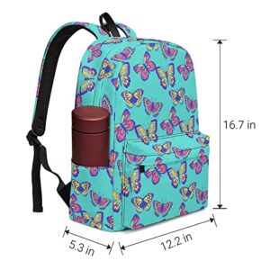 Ewobicrt Blue Butterfly Backpack 16.7 inch Large Cute Laptop Bag Casual Daypack Bookbag for Work Travel Camping