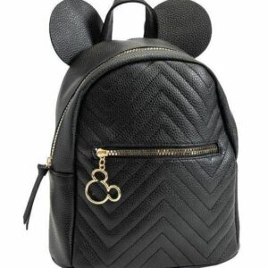 YNC Disney Mickey Mouse 3D Character Ears Faux Leather Mini Backpack Purse Zippered Black 11inch