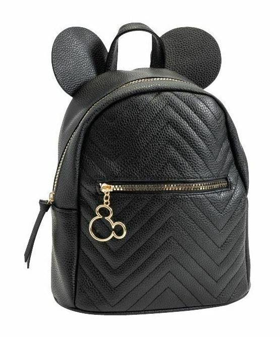 YNC Disney Mickey Mouse 3D Character Ears Faux Leather Mini Backpack Purse Zippered Black 11inch