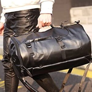 Leather Travel Duffel Bags For Men Chao Ran Black College School Student Backpack Waterproof Airplane Carry On Bags For Business 3 Usage As Handbag, A Shoulder Bag And Backpack