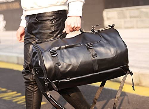 Leather Travel Duffel Bags For Men Chao Ran Black College School Student Backpack Waterproof Airplane Carry On Bags For Business 3 Usage As Handbag, A Shoulder Bag And Backpack