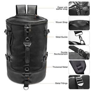 Leather Travel Duffel Bags For Men Chao Ran Black College School Student Backpack Waterproof Airplane Carry On Bags For Business 3 Usage As Handbag, A Shoulder Bag And Backpack