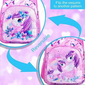 KLFVB Toddler Backpack for Girls,Cute Unicorn Bookbag for Little Kids,12” Sequin Kindergarten Preschool Schoolbag