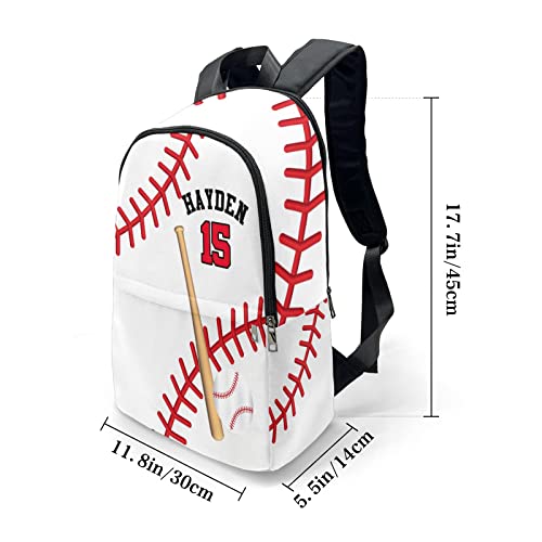 Personalized Name Sports Baseball Lace Number Backpack Unisex Bookbag for Boy Girl Travel Daypack Bag Purse 17.7 IN