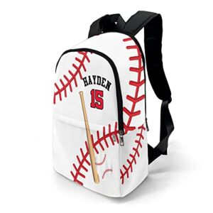 Personalized Name Sports Baseball Lace Number Backpack Unisex Bookbag for Boy Girl Travel Daypack Bag Purse 17.7 IN